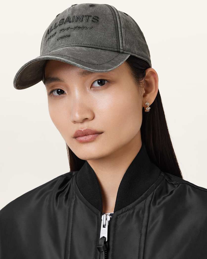 Underground Logo Print Baseball Cap Washed black/Black | ALLSAINTS